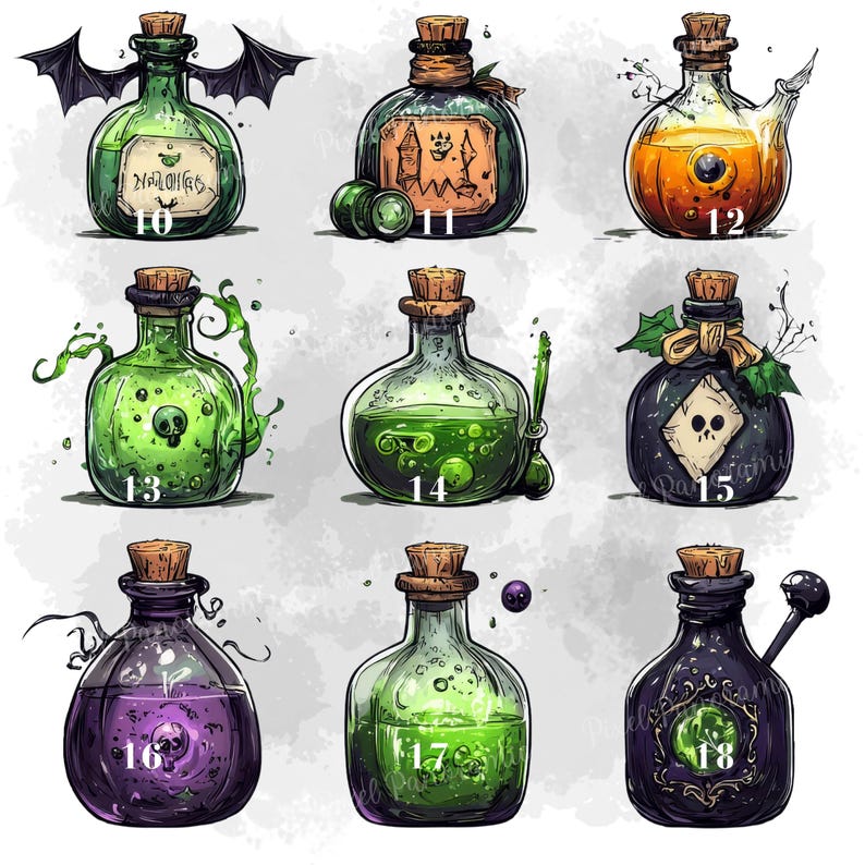 Halloween Magic Potion Bottles Clipart Set | 18 Transparent Backgrounds ...