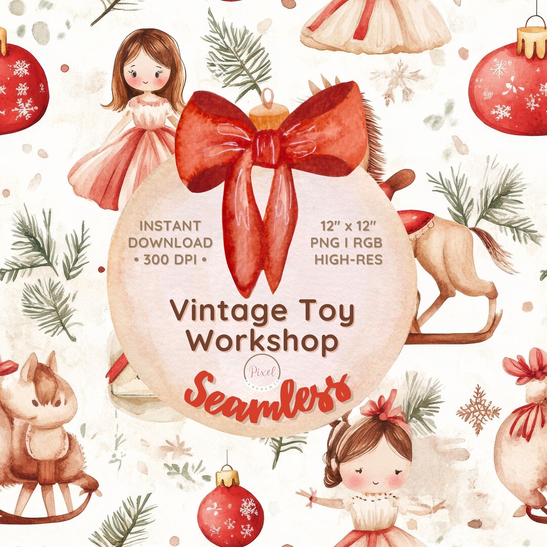 Vintage Toy Workshop Seamless Pattern – Nostalgic Christmas Digital ...