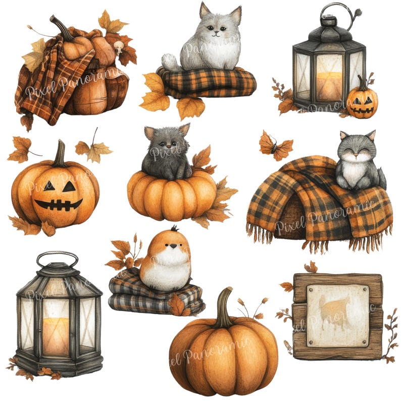 Cozy Halloween Farmhouse Clipart Set V1: Rustic Fall Pngs (digital ...