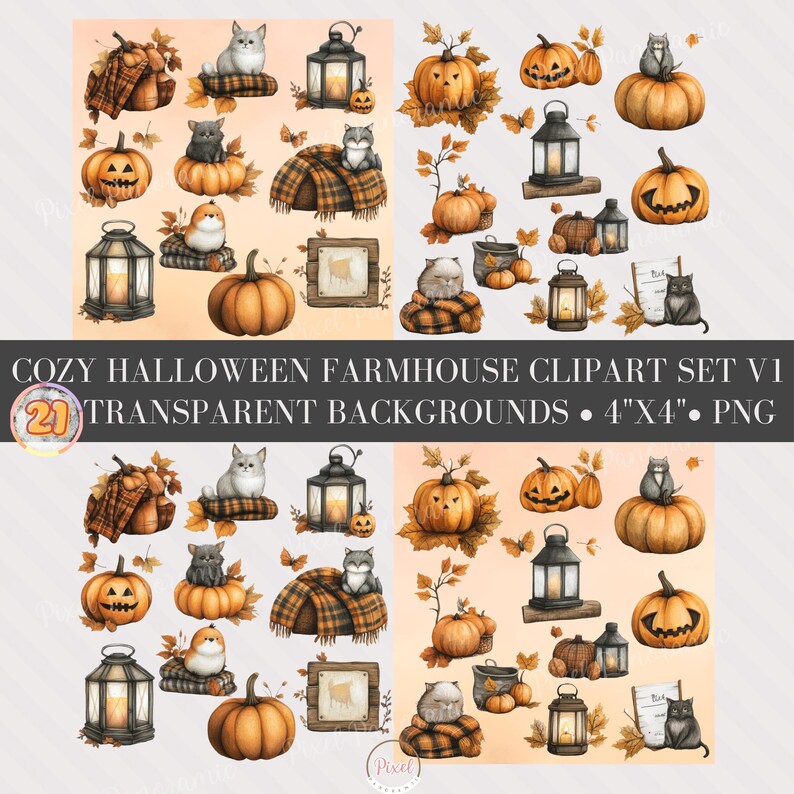 Cozy Halloween Farmhouse Clipart Set V1: Rustic Fall Pngs (digital ...