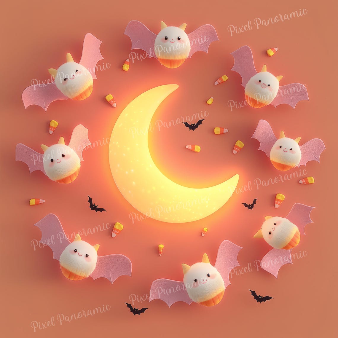 Candy Corn Bats Clipart: Halloween Crescent Moon PNG (digital Download ...