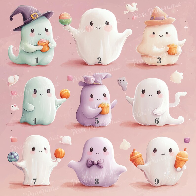 Halloween Cute Ghosts Clipart Set V1| 18 Transparent Backgrounds | Cute ...