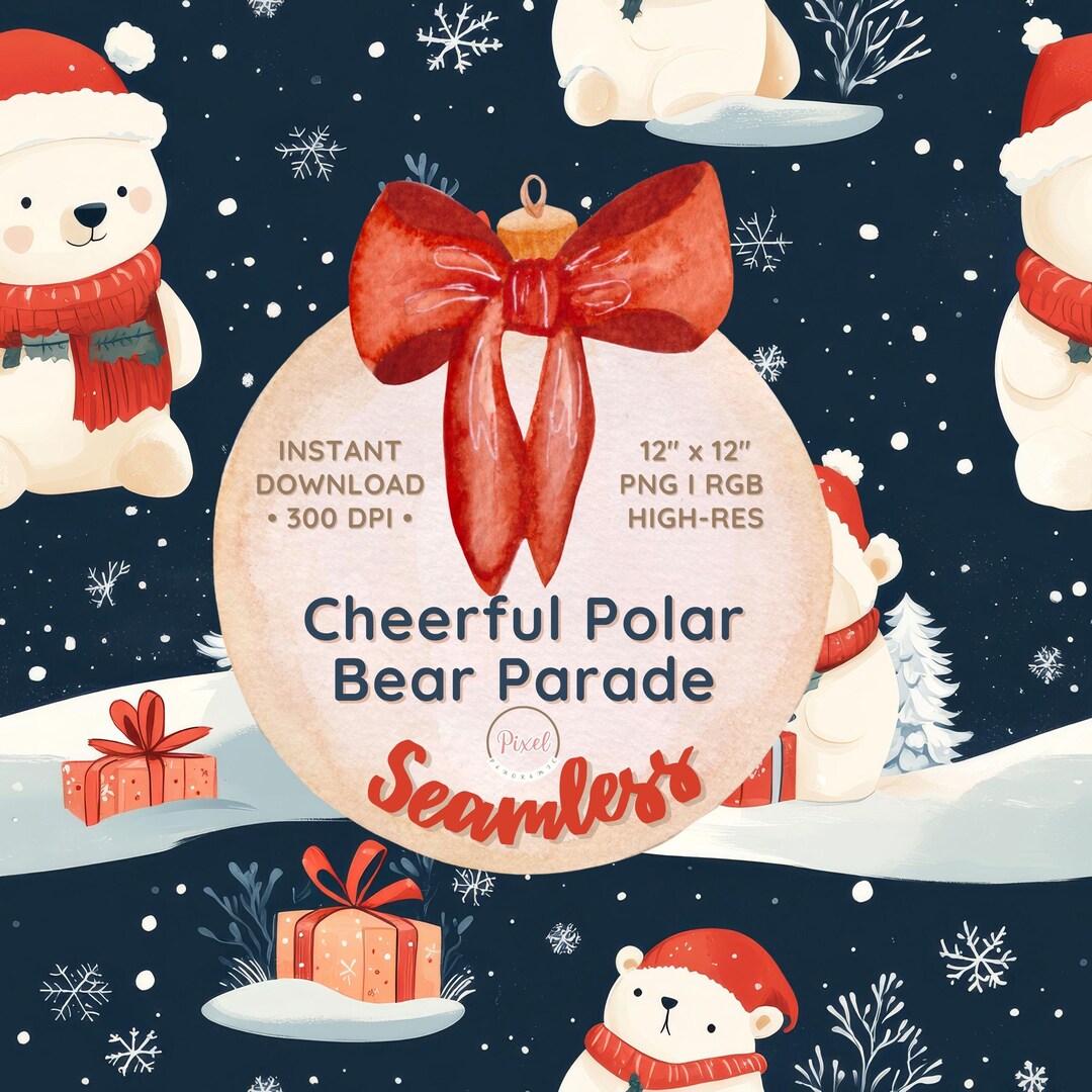 Cheerful Polar Bear Parade Seamless Pattern – Adorable Winter Digital ...