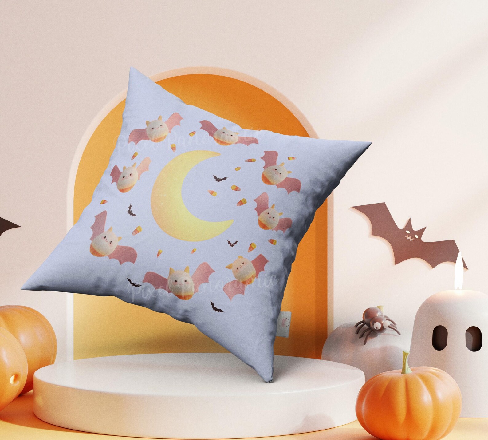 Candy Corn Bats Clipart: Halloween Crescent Moon PNG (digital Download ...