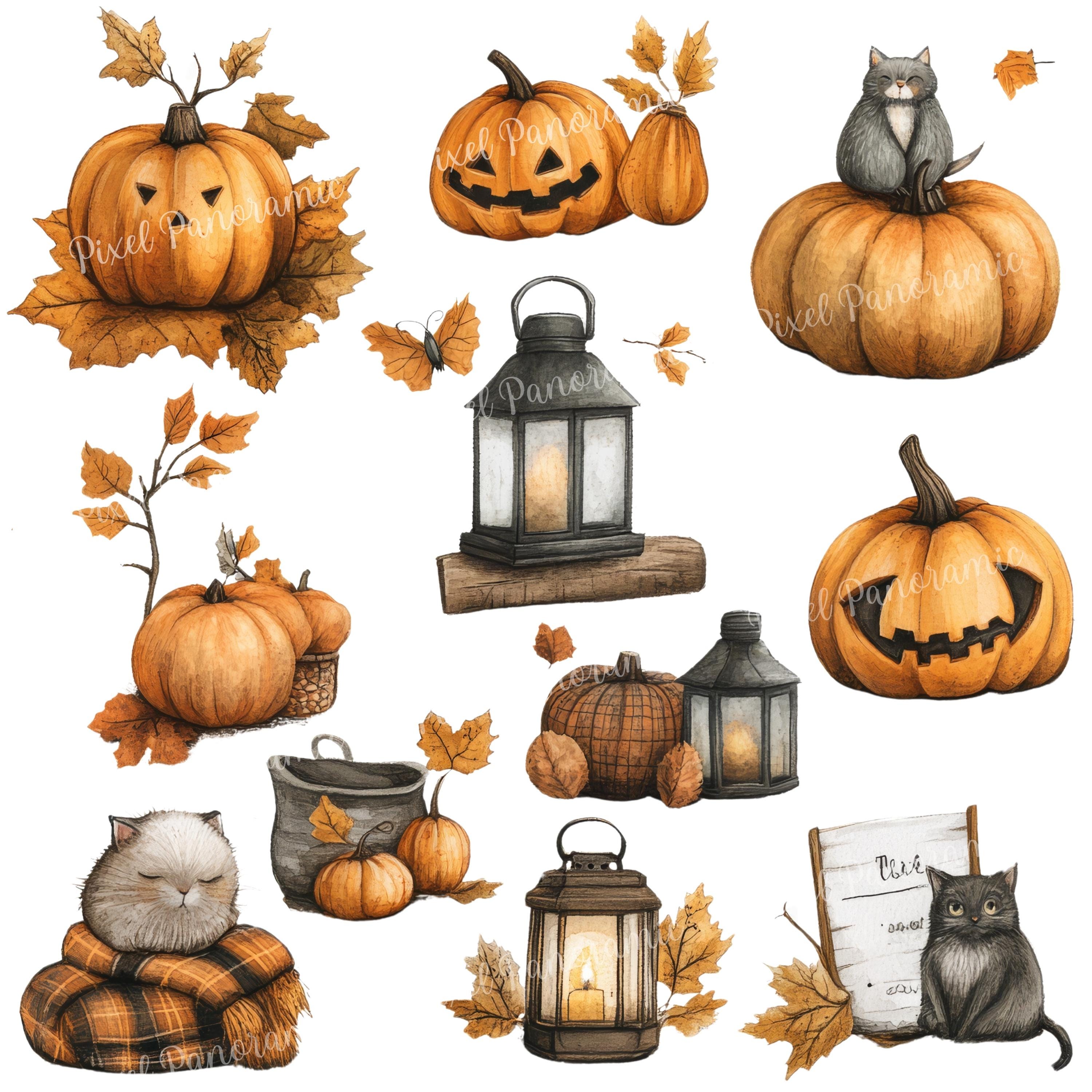 Cozy Halloween Farmhouse Clipart Set V1: Rustic Fall Pngs (digital ...
