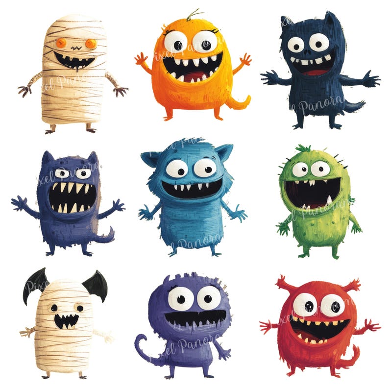 Halloween Monster Friends Clipart Set 18 Transparent Backgrounds Cute ...