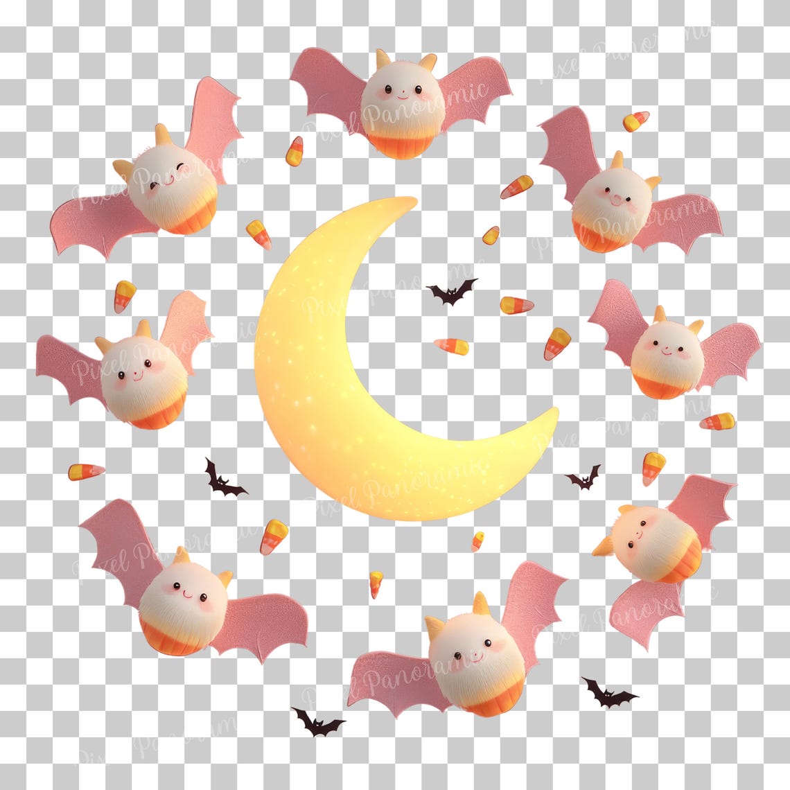 Candy Corn Bats Clipart: Halloween Crescent Moon PNG (digital Download ...
