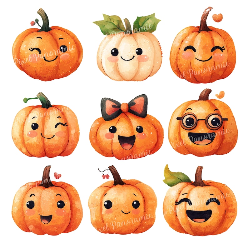 Kawaii Halloween Pumpkins Clipart Set| 18 Transparent Backgrounds ...