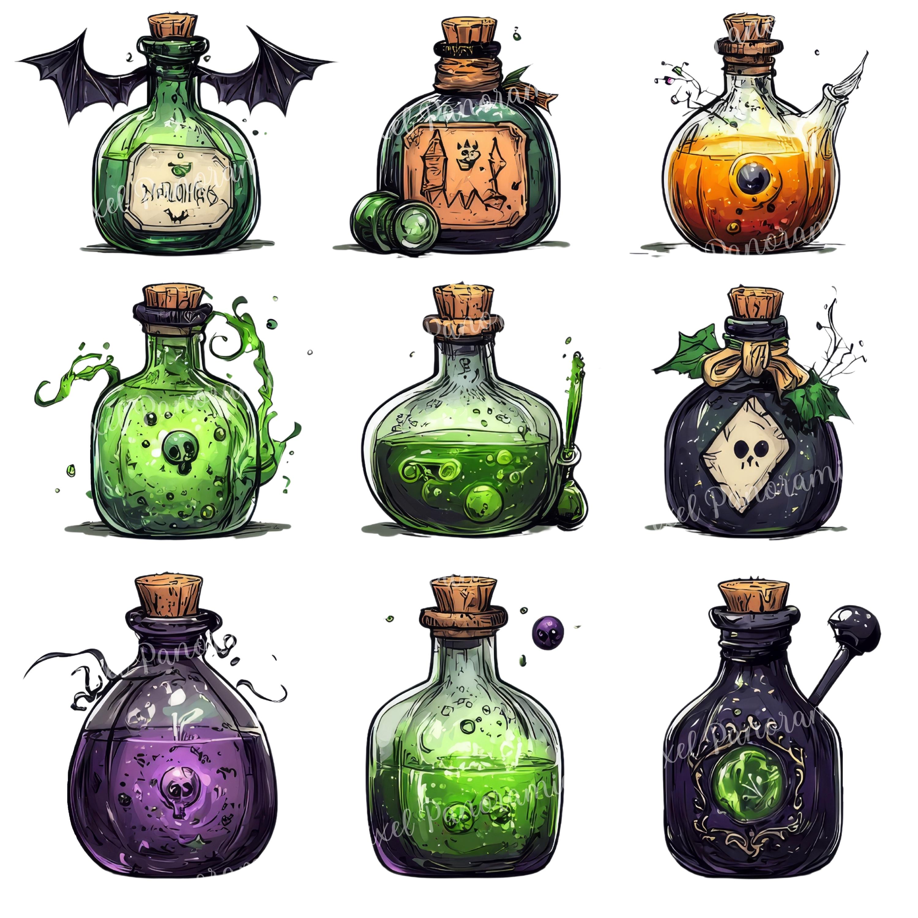 Halloween Magic Potion Bottles Clipart Set | 18 Transparent Backgrounds ...