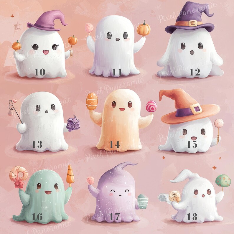 Halloween Cute Ghosts Clipart Set V1| 18 Transparent Backgrounds | Cute ...