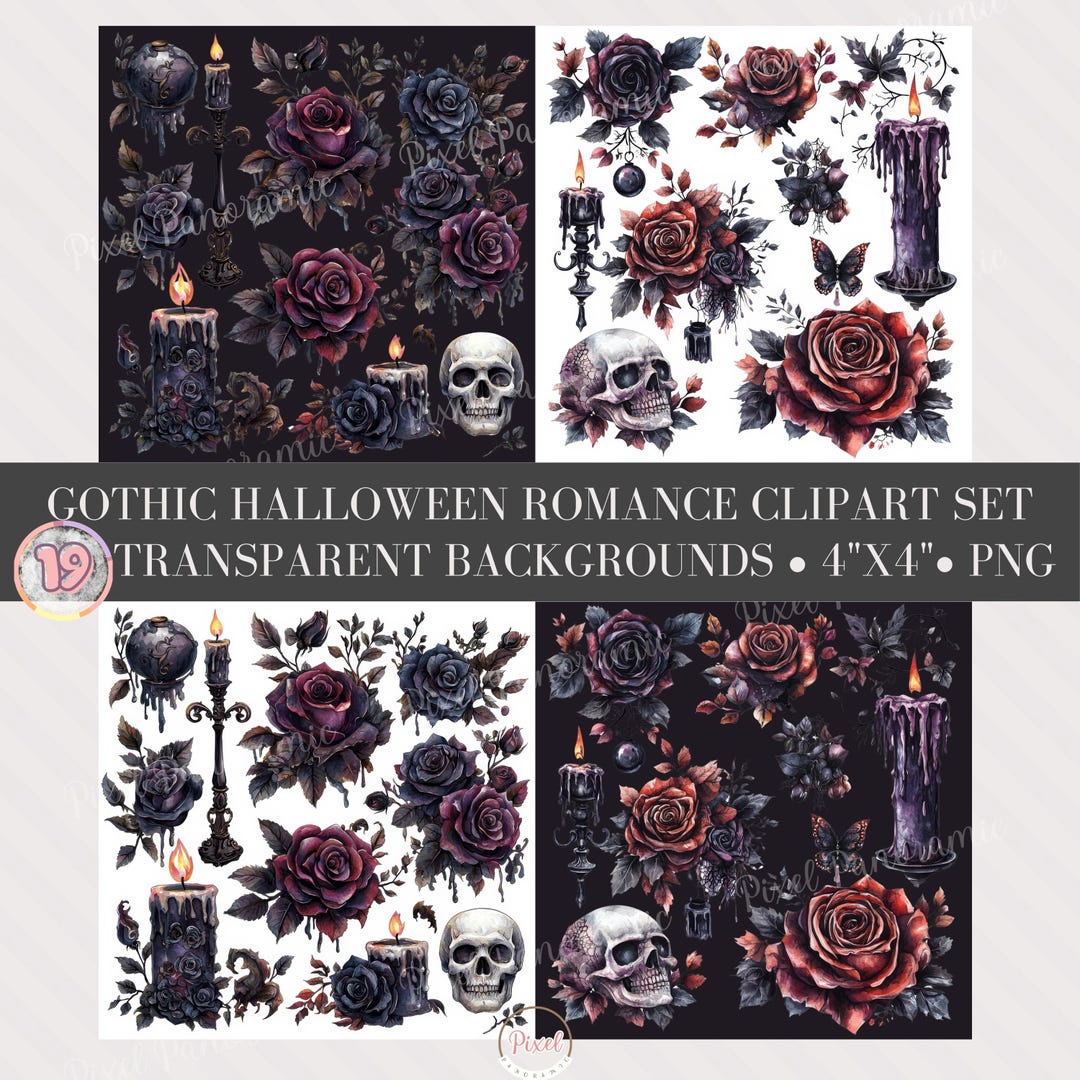 Gothic Halloween Clipart Set: Victorian Romance Pngs (instant Download ...