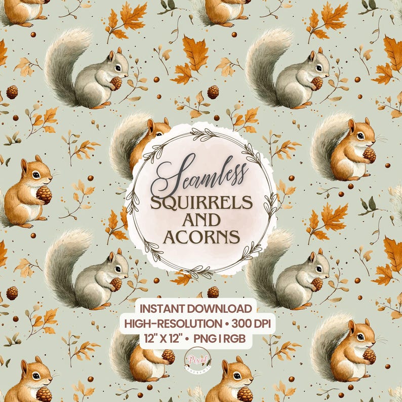 Adorable Squirrels and Acorns Seamless Pattern | Cute Autumn Design for ...
