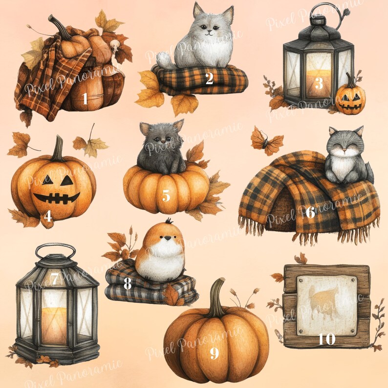 Cozy Halloween Farmhouse Clipart Set V1: Rustic Fall Pngs (digital ...