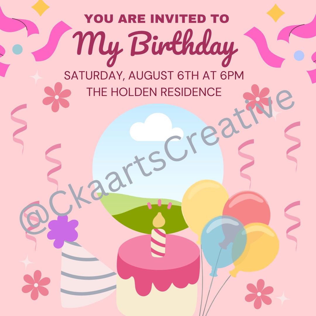 Birthday Invitation Template | Aesthetic | Kids | Cute | Simple - Etsy