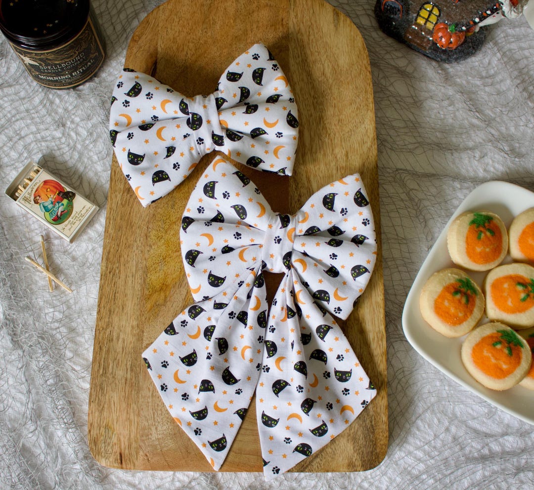 Black Cat & Moon Dog Bow Tie or Sailor Bow | Halloween Dog Collar Bow ...