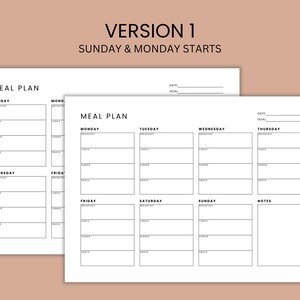 Printable Weekly Meal Planner Landscape Meal Plan Template Meal Tracker ...