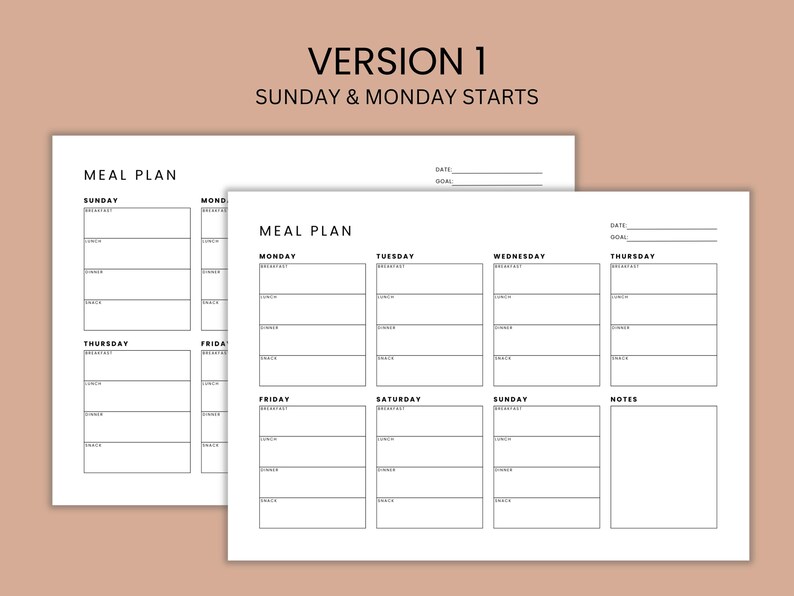 Printable Weekly Meal Planner Landscape Meal Plan Template Meal Tracker ...