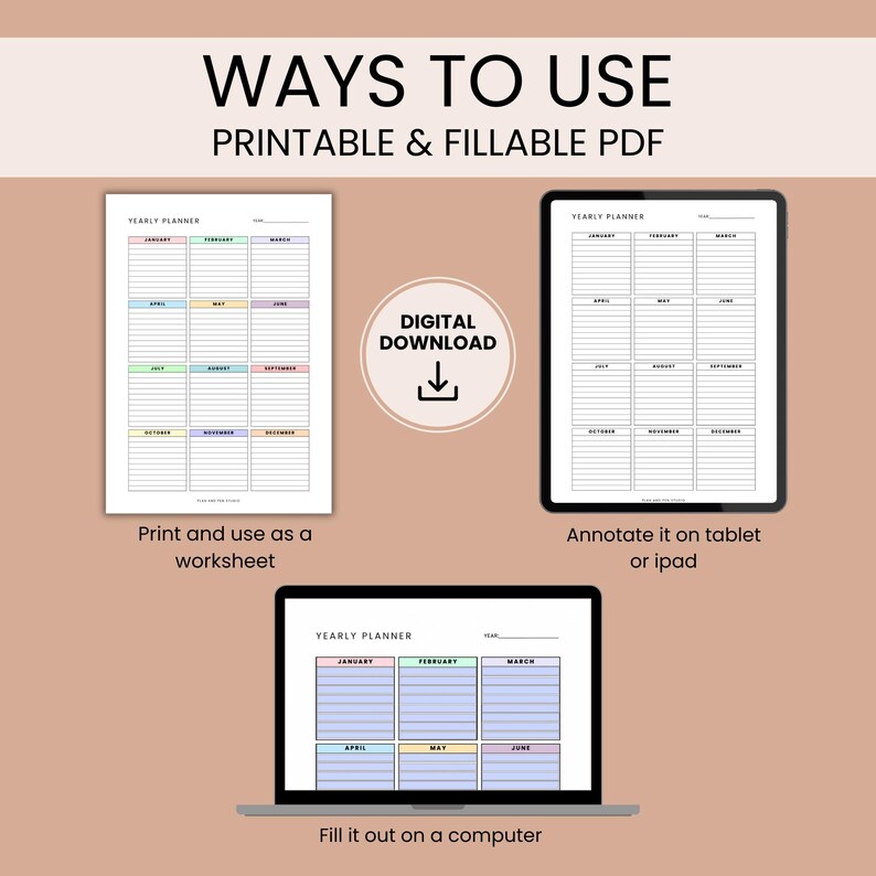 One Page Editable Annual Calendar Reusable Calendar Editable Yearly ...
