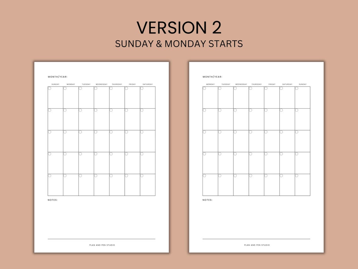 Blank Calendar Page No Days Portrait Undated Monthly Planner Minimalist ...