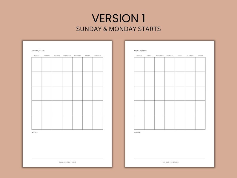 Blank Calendar Page No Days Portrait Undated Monthly Planner Minimalist ...