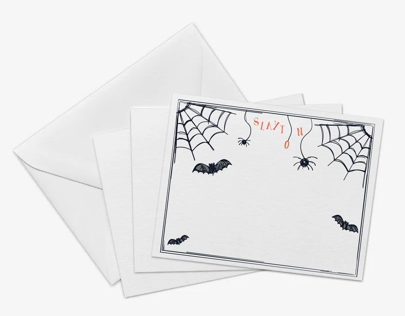 Personalized Spooky Spider Bat Note Card Set Halloween A6 Creepy Card ...