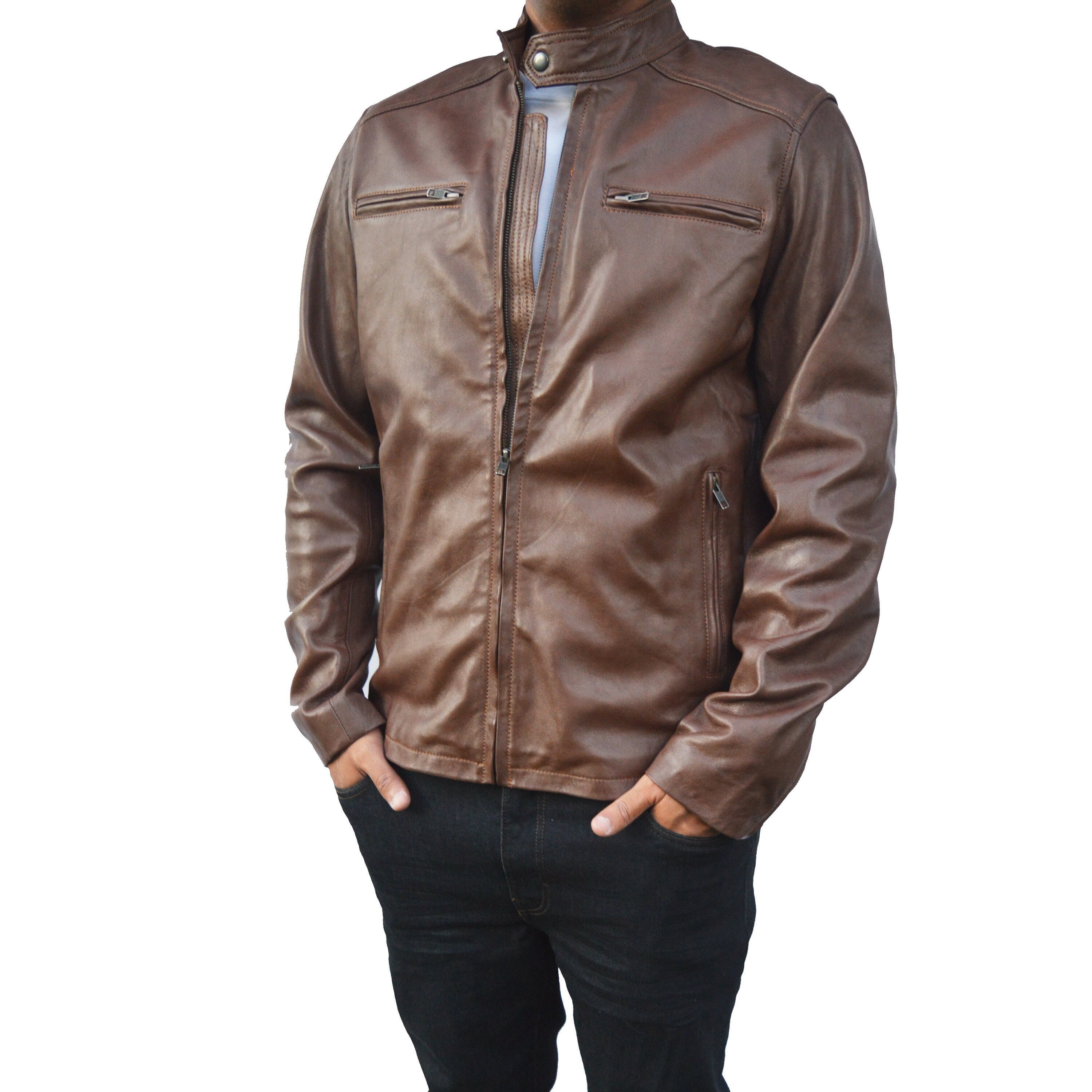 Sleek Voyager Leather Jacket, Top Grain Leather - Etsy