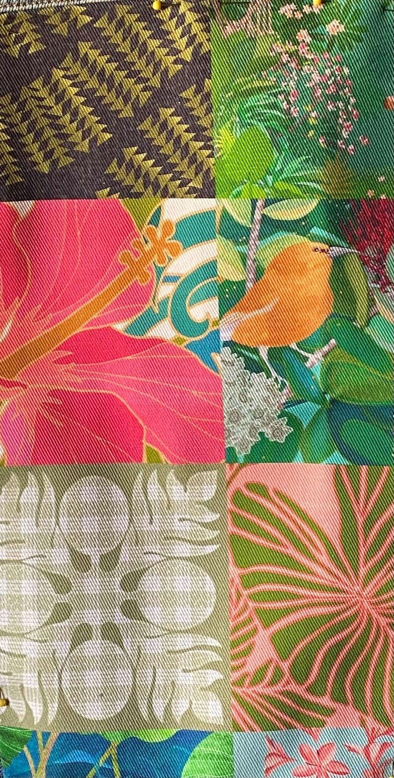 XL Hawaiian Patchwork Quilt Pattern dogwood Denim Fabric, Oversized ...