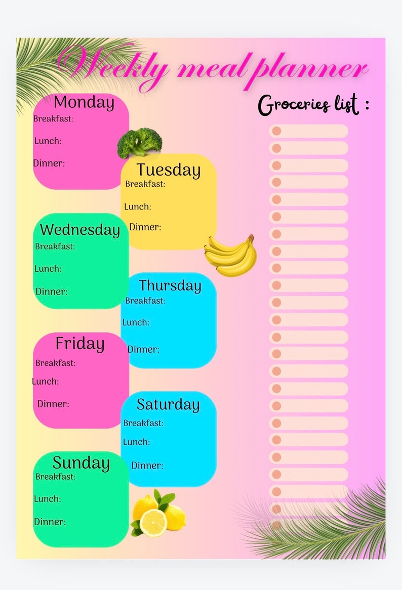 Weekly Meal Planner - Etsy
