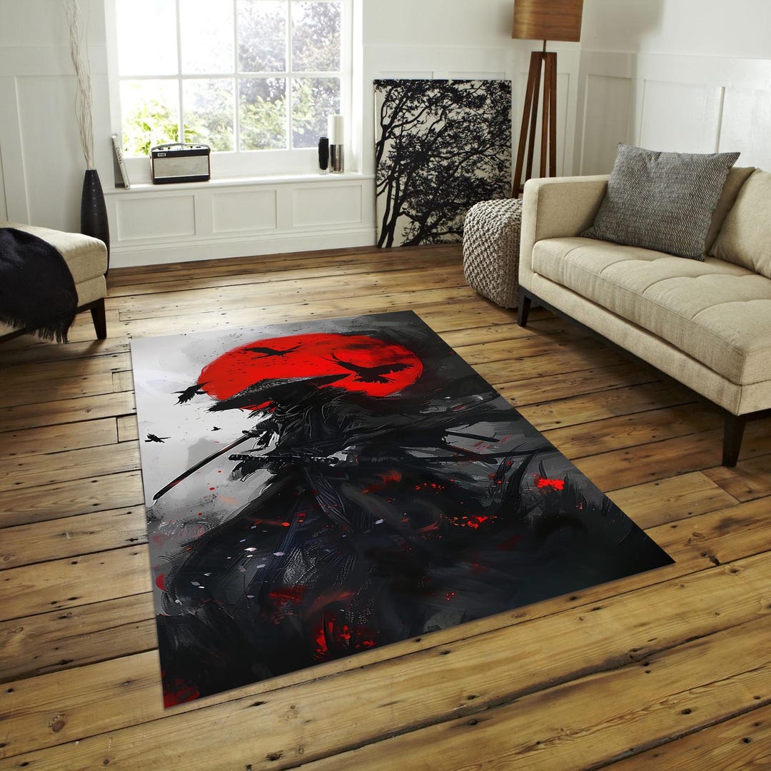 Samurai Area Rug: Japanese Art, Modern Living Room Decor - Etsy