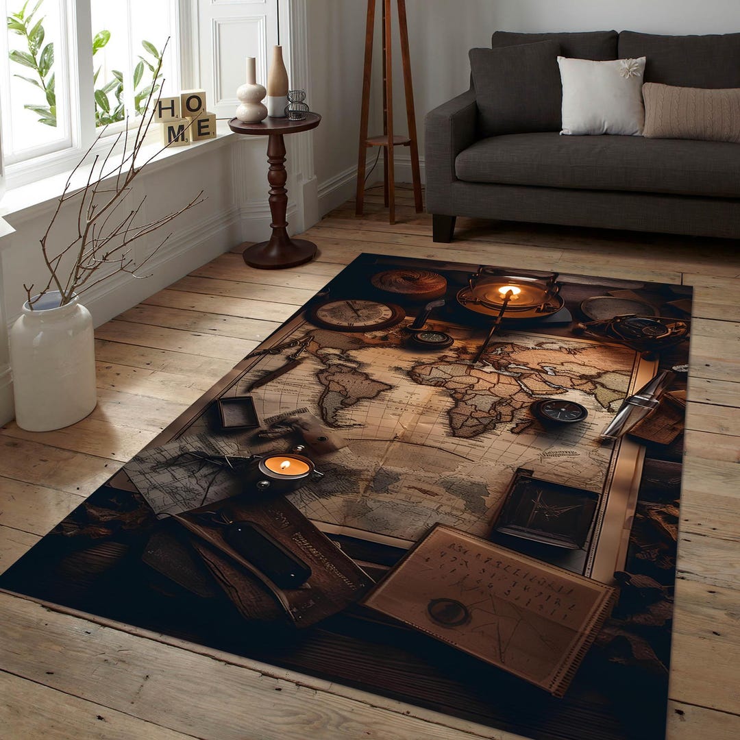 Old Map Rug, Vintage Rug, Unique Rug, Map Rug, Living Room Rug, Area ...