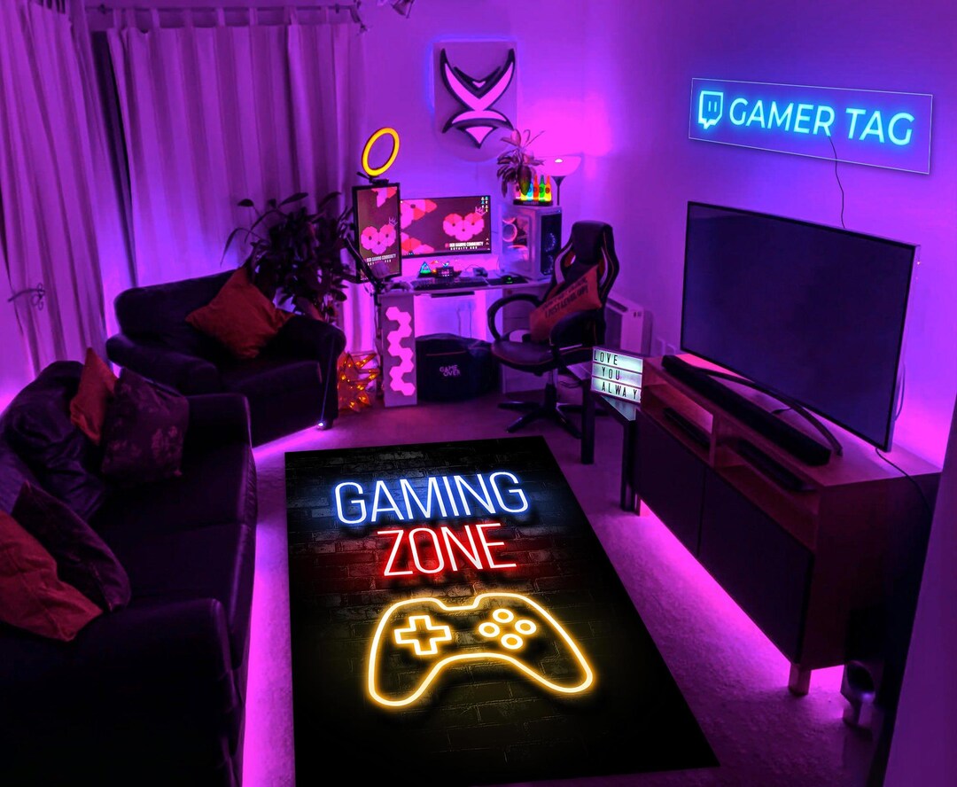 Neon Effect Rug,game Zone Rug,joysticks Rug,gameroom Rug,gamer Rug,neon ...