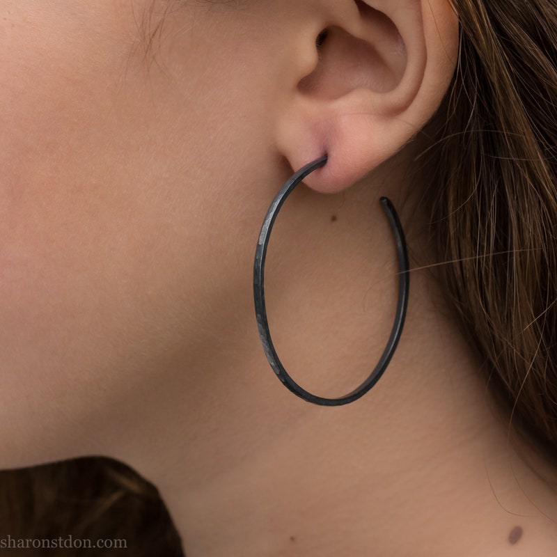 Black Hoop Earrings - Etsy
