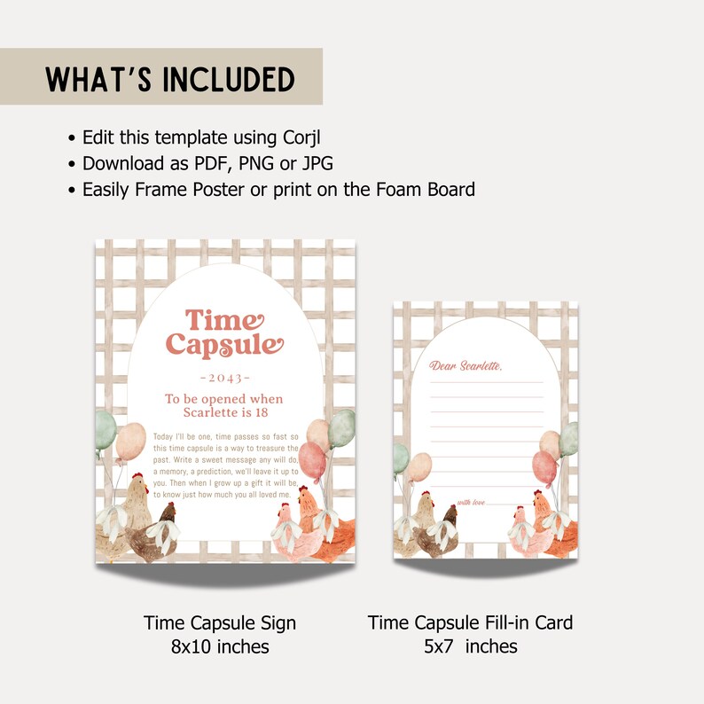 Editable Chicken Time Capsule Birthday Sign, 1st Birthday Time Capsule ...