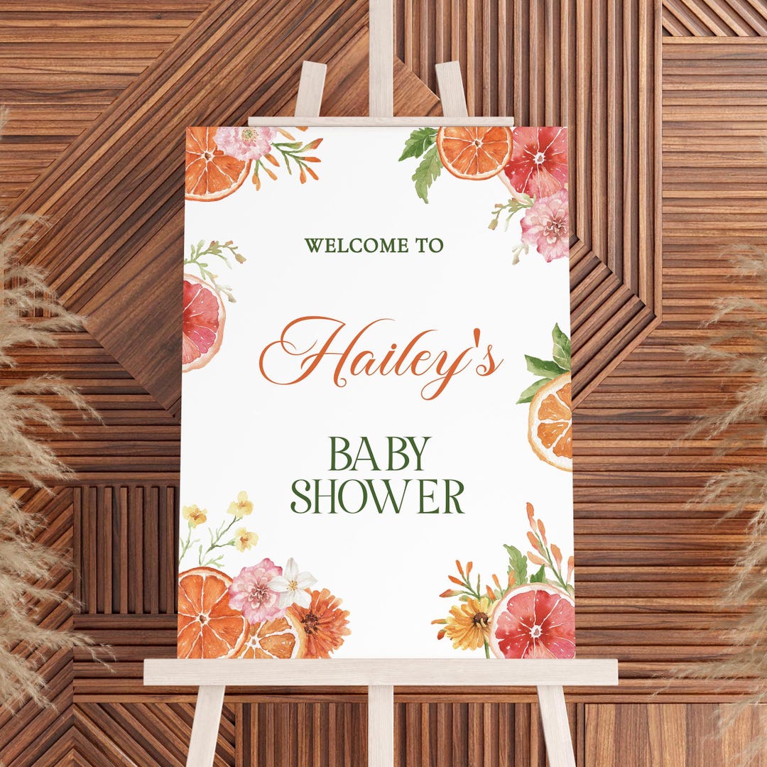 Citrus Welcome Sign Baby Shower, Editable Orange Welcome Guest Sign ...