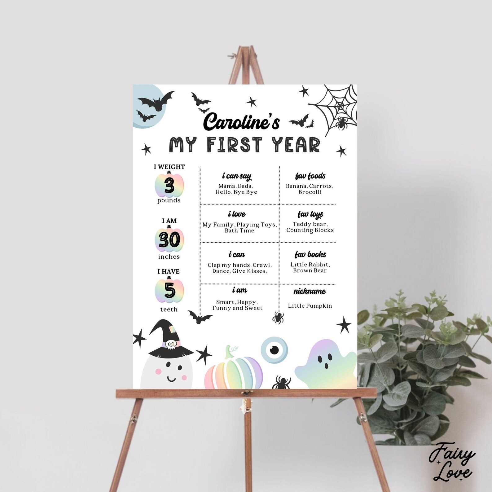 Editable Halloween 1st Birthday Milestone Board Birthday Milestone ...