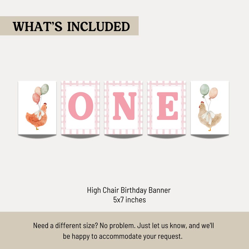 High Chair Chicken Birthday Banner, Printable Pink One Cute Chick ...