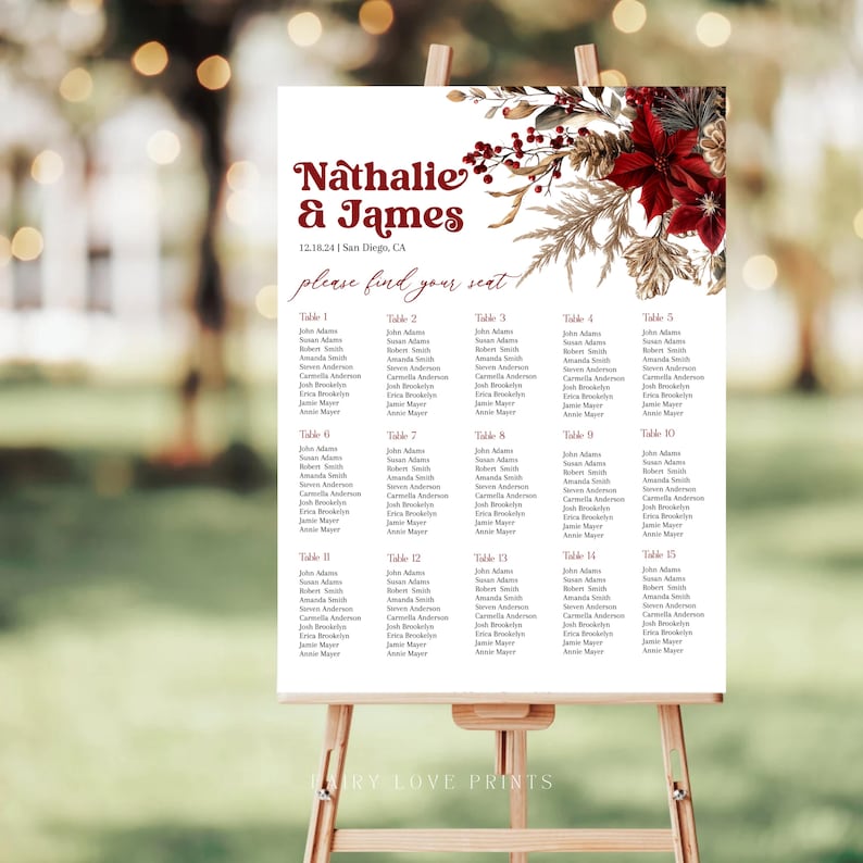 Editable Christmas Seating Chart Poster, Holiday Wedding Seating Chart ...