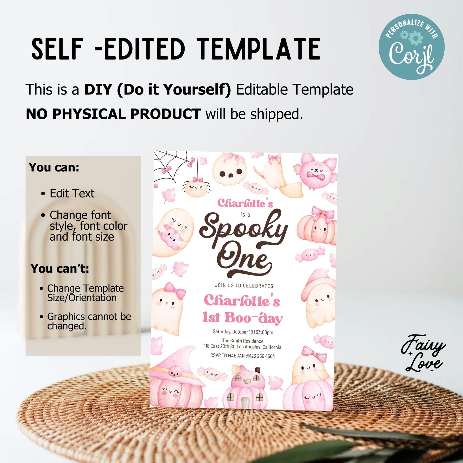 Spooky One Girl Birthday Invitation, Halloween First Bday, Spooky 1st ...