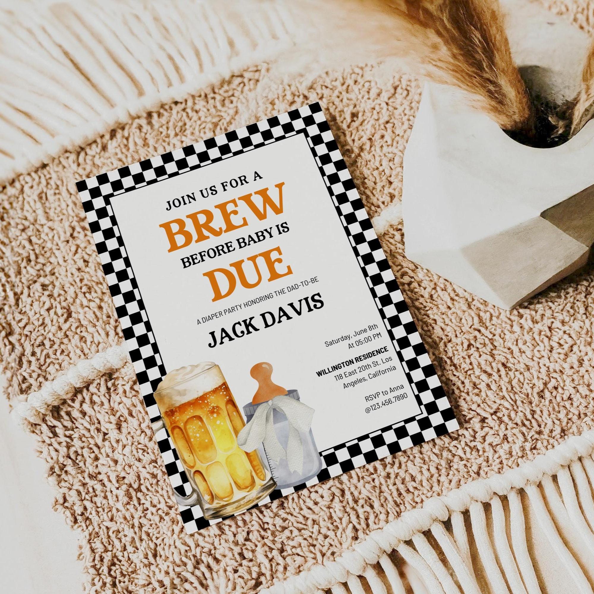 Editable Diaper Party Invitation Brews and Bottles Baby Shower Invite ...