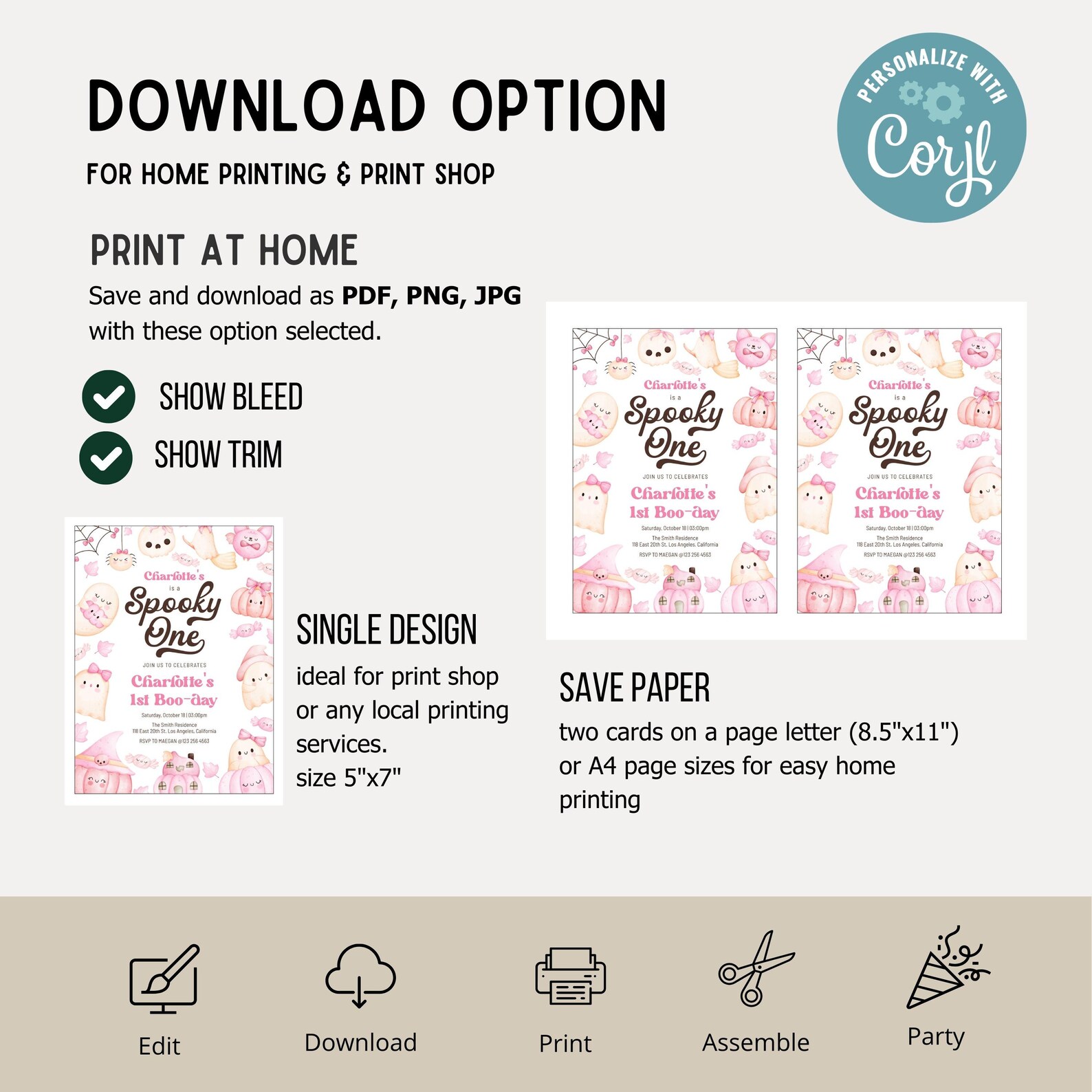 Spooky One Girl Birthday Invitation, Halloween First Bday, Spooky 1st ...