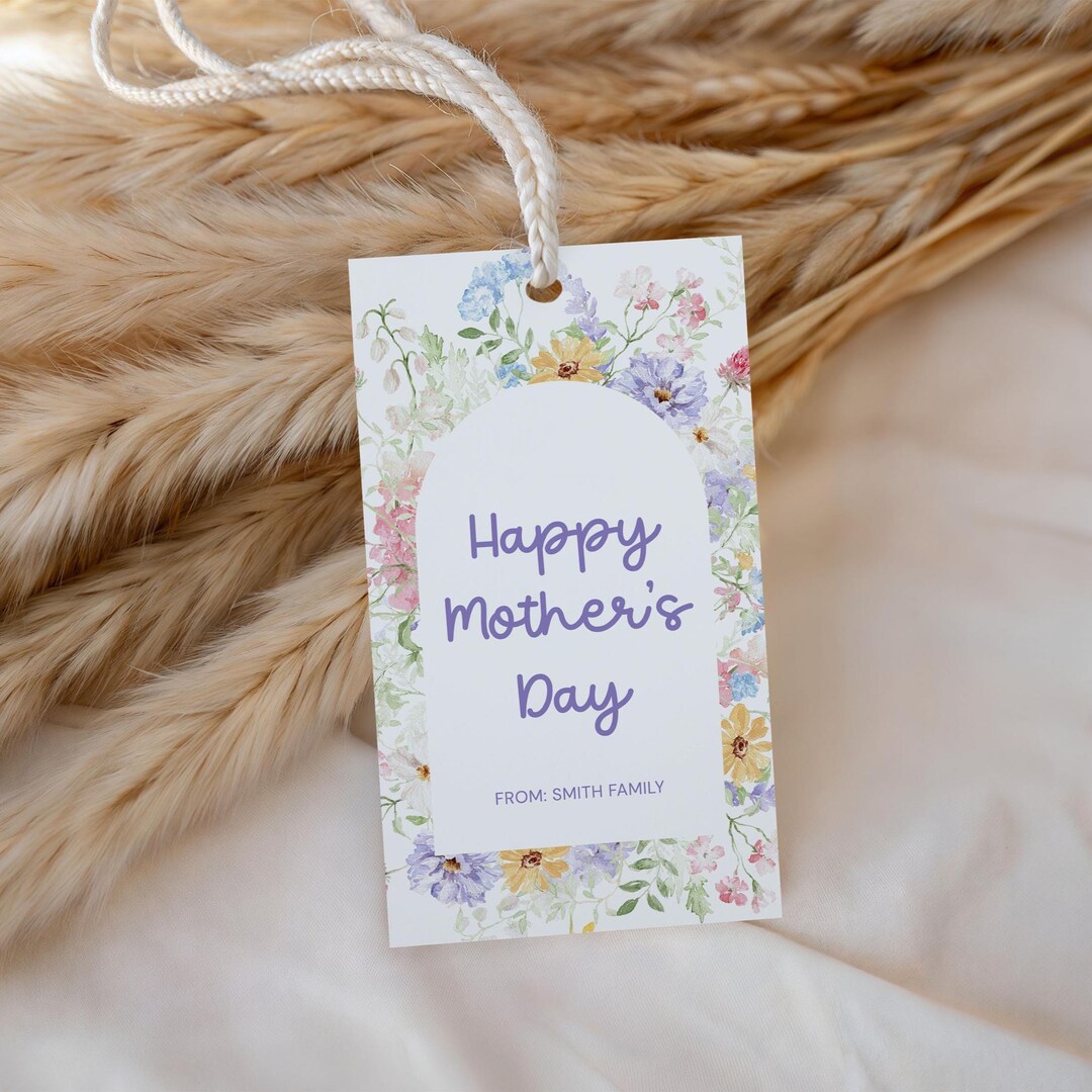 Editable Pastel Floral Mother's Day Gift Tag Template Soft Floral Thank ...