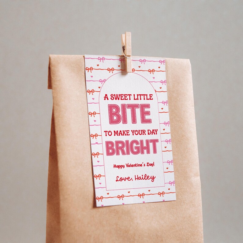 Editable Valentines Treat Tags Printable Pink Red Bow Heart Valentine ...