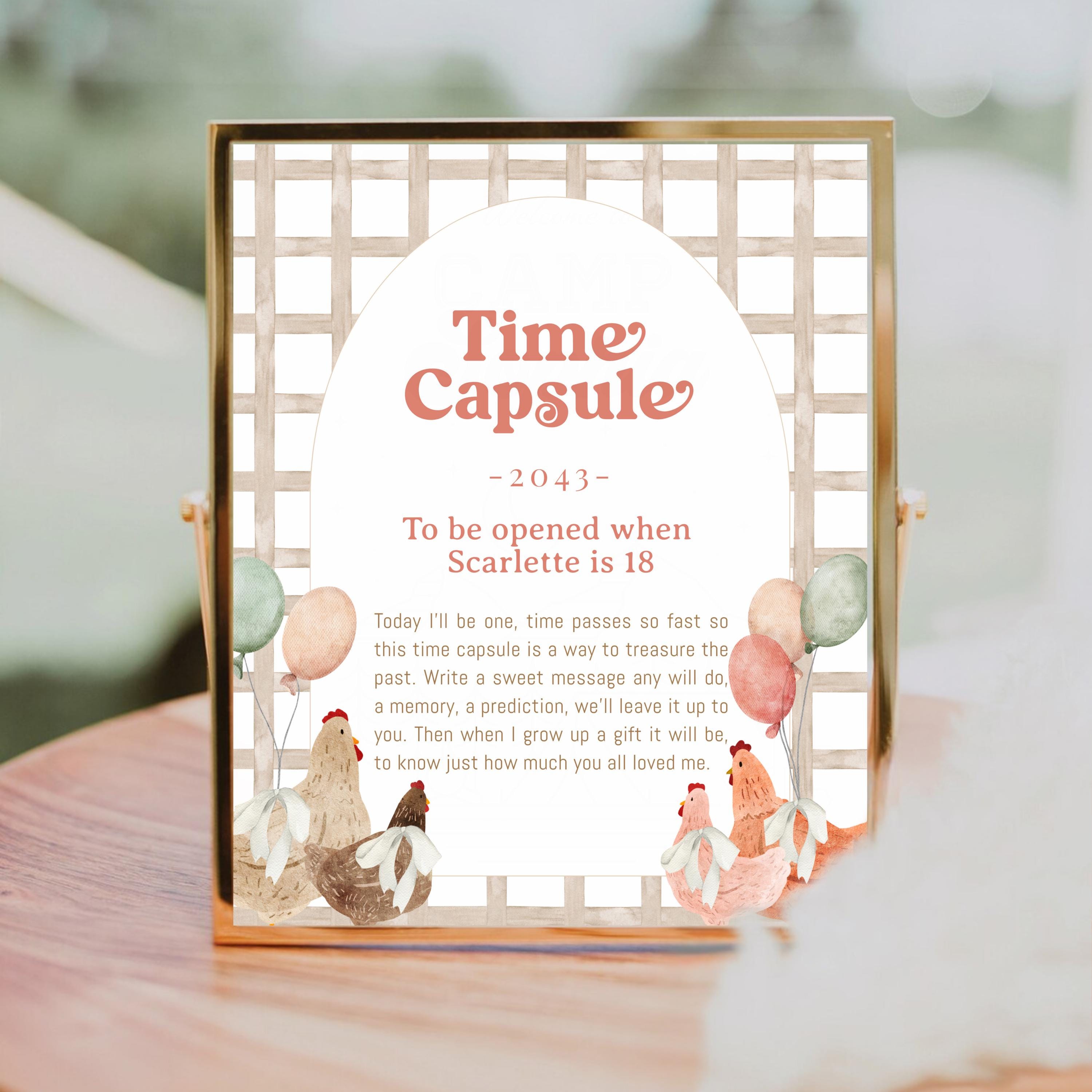 Editable Chicken Time Capsule Birthday Sign, 1st Birthday Time Capsule ...