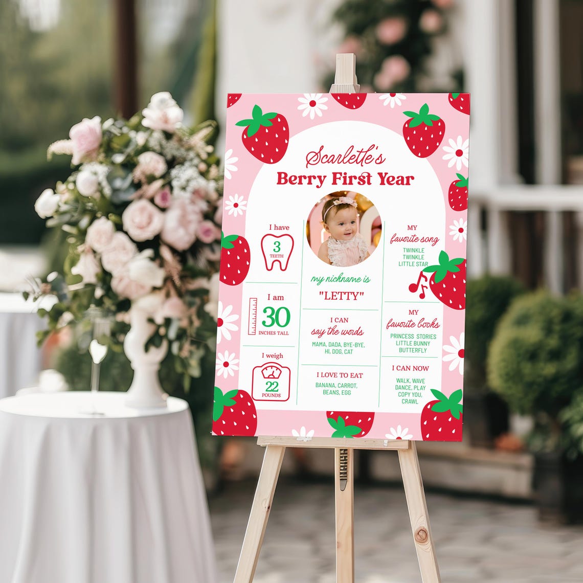 Editable Berry First Milestone Board Strawberry Milestone Poster 1st ...