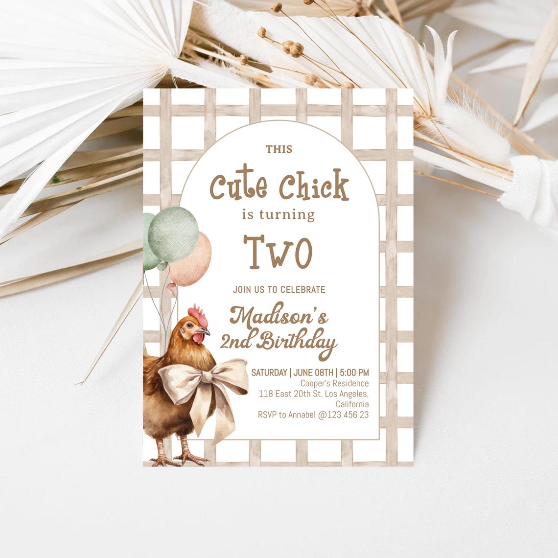 Chicken Birthday Invitation, Editable 2nd Birthday Chicken Invite, Farm ...