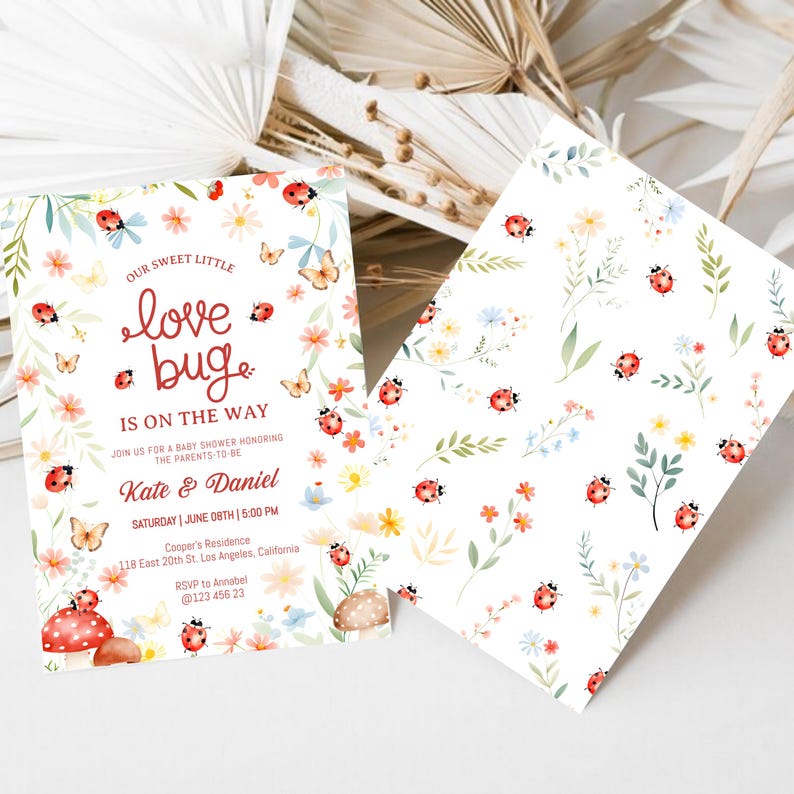 Love Bug Baby Shower Invitation Set, Editable Little Lovebug Baby ...