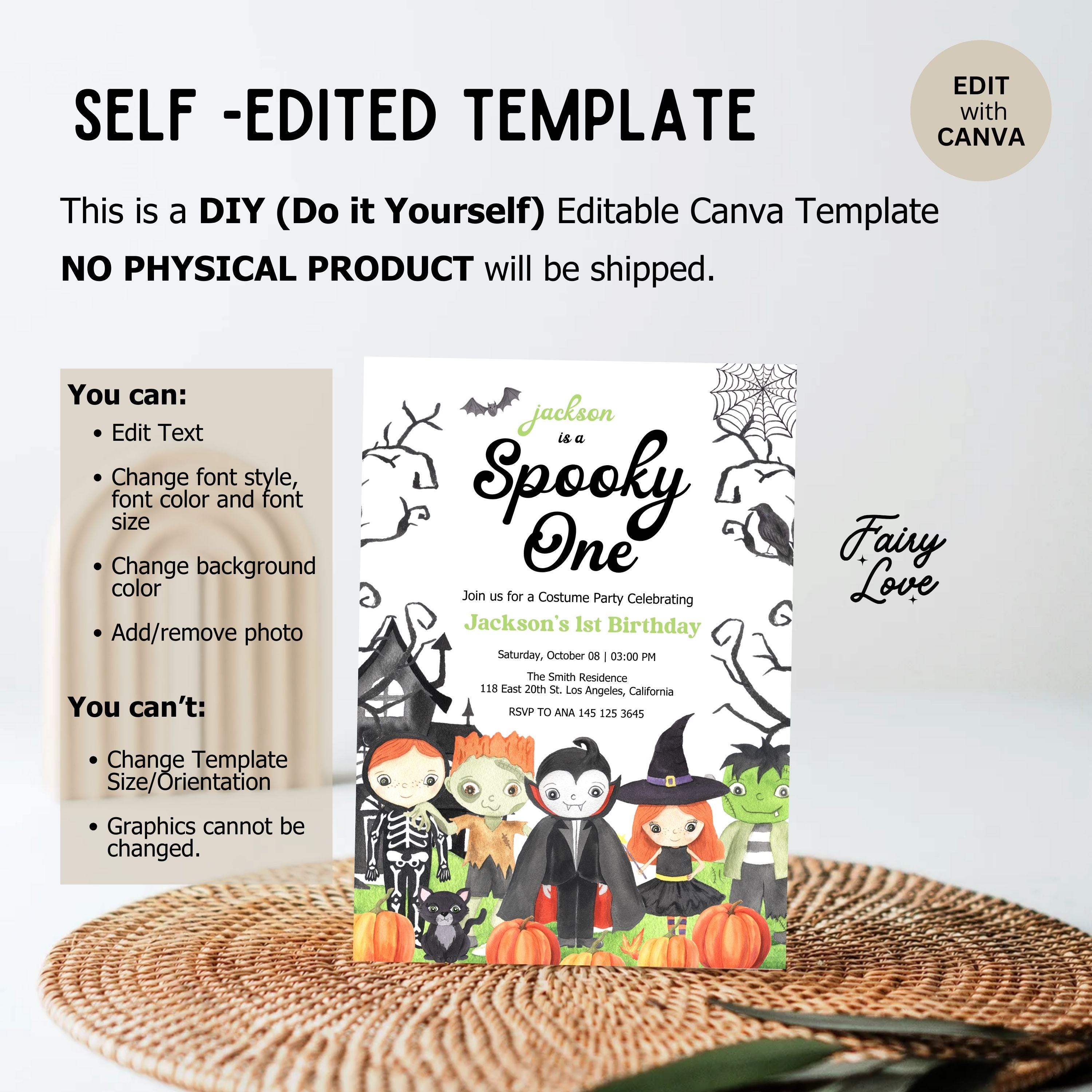 Editable Spooky One Halloween Birthday Invitation, Halloween Invitation ...