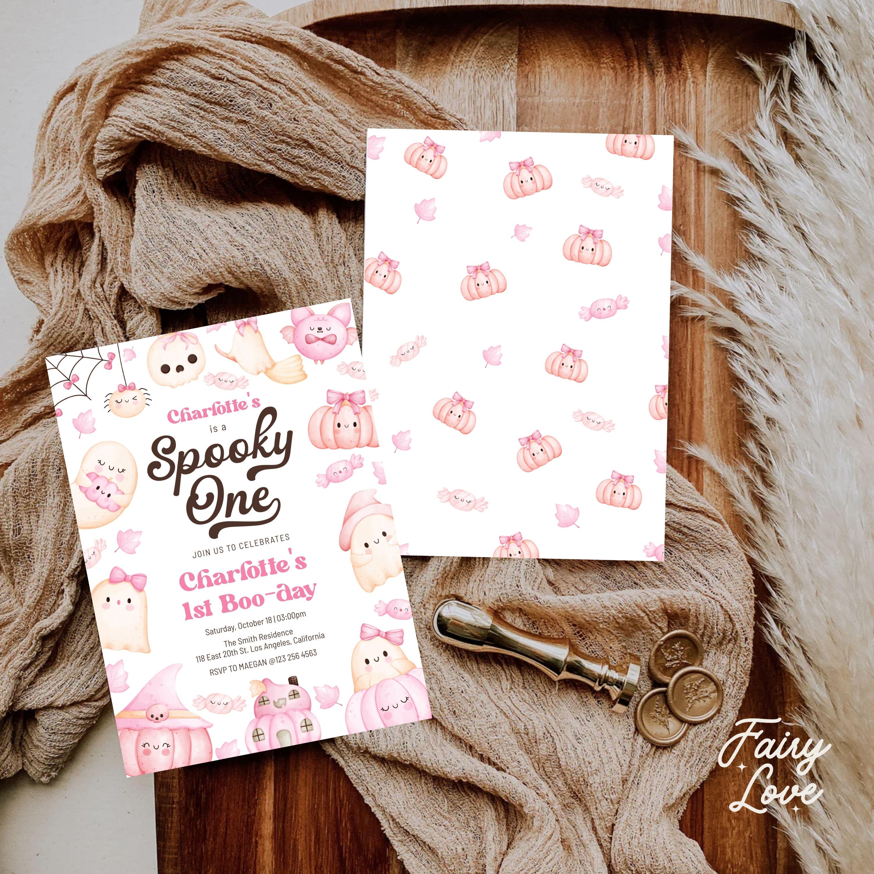 Spooky One Girl Birthday Invitation, Halloween First Bday, Spooky 1st ...