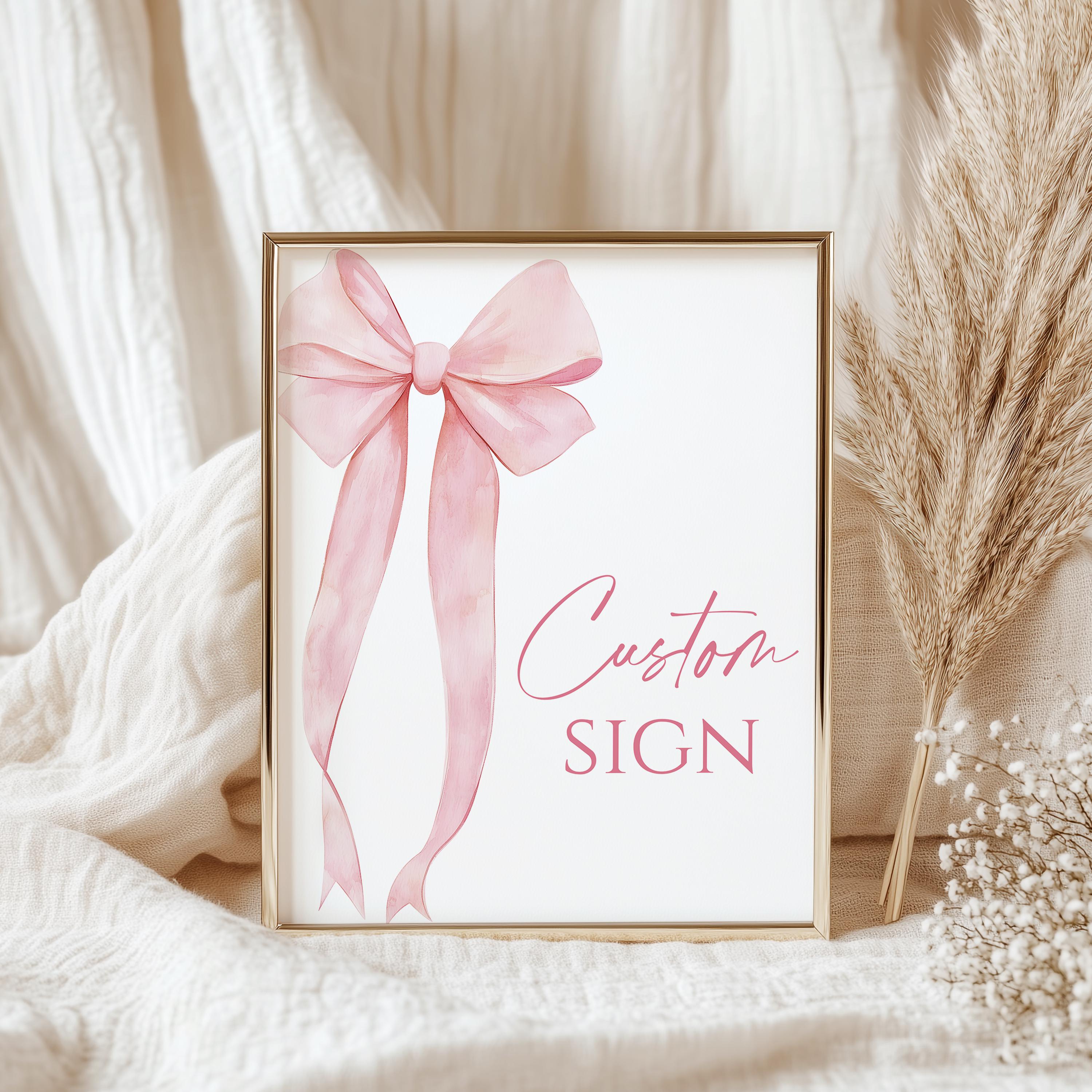 Editable Pink Bow Baby Shower Custom Table Sign, Bow Baby Shower Girl ...