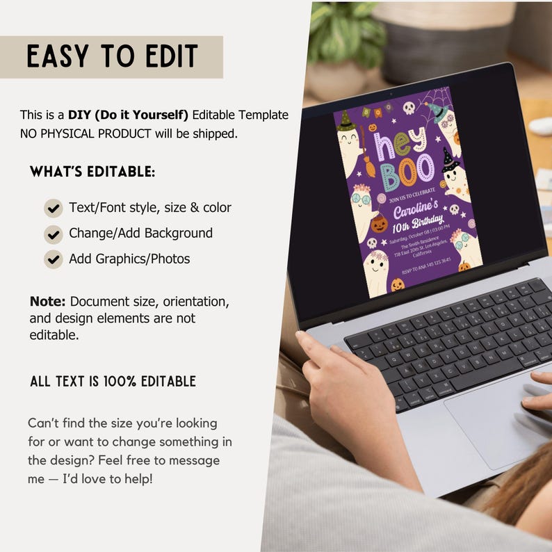 Editable Halloween Groovy Ghost Birthday Invitation, Purple Halloween ...